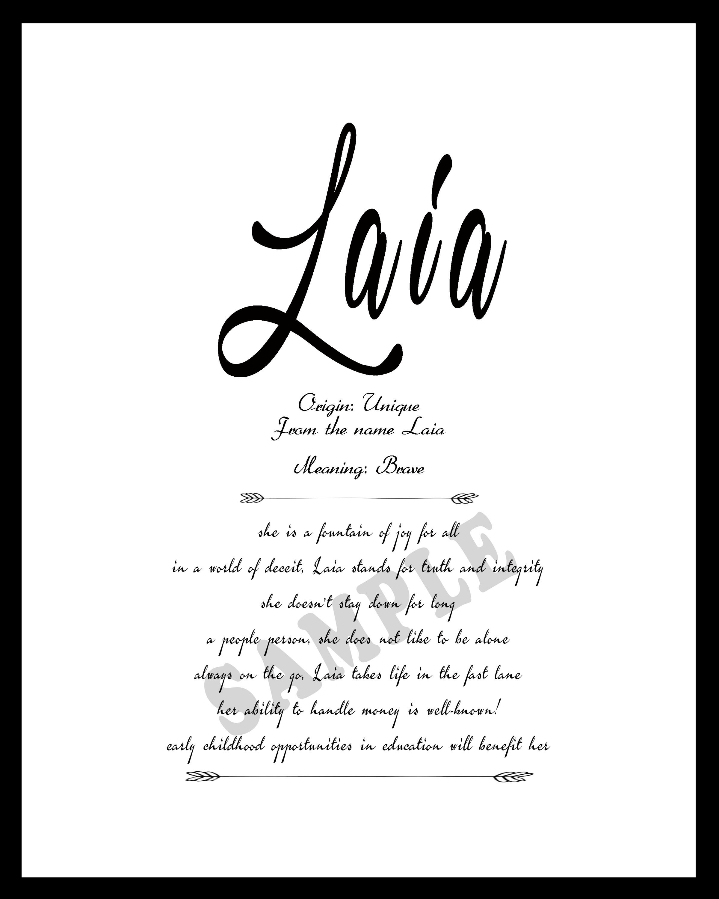 LAIA Name Meaning Print/ Digital Download/Baby Name Meaning | Etsy