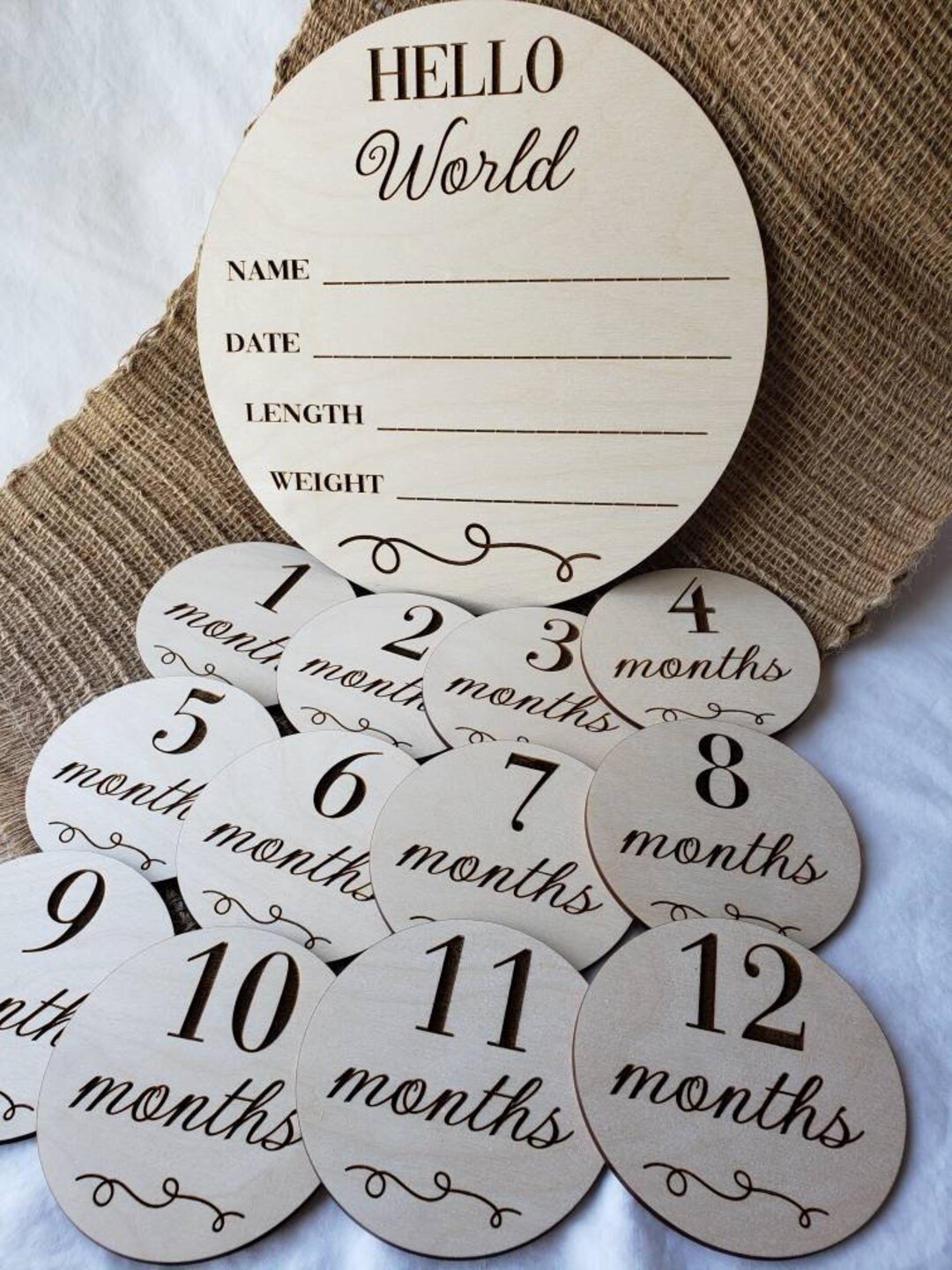 Baby Milestone Cards, Hello World, Photo Prop, Wood Milestone Rounds - Etsy