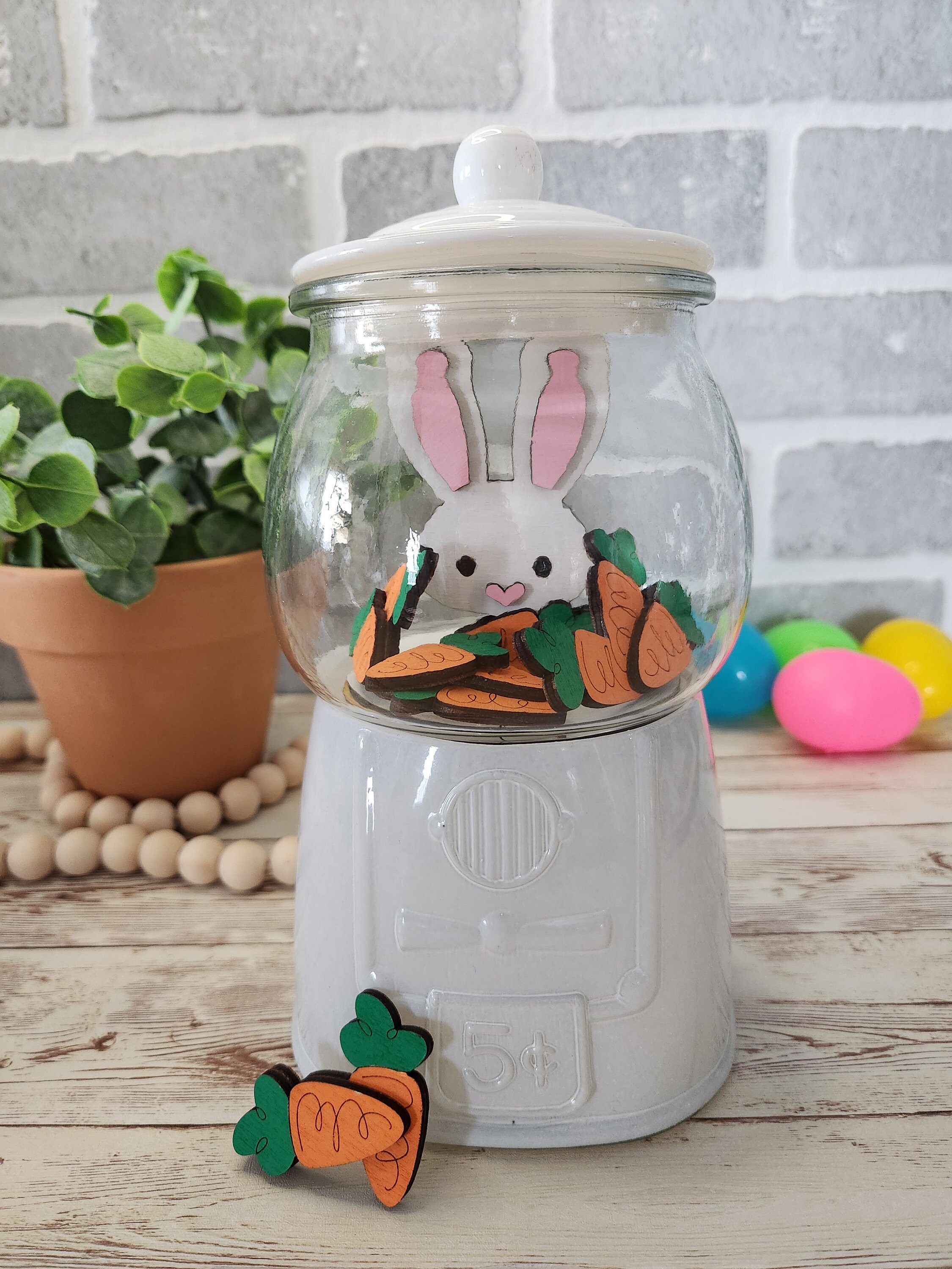 Easter Bunny, Mini Gumball Machine, Wood Carrots, Easter Decor, Tiered ...