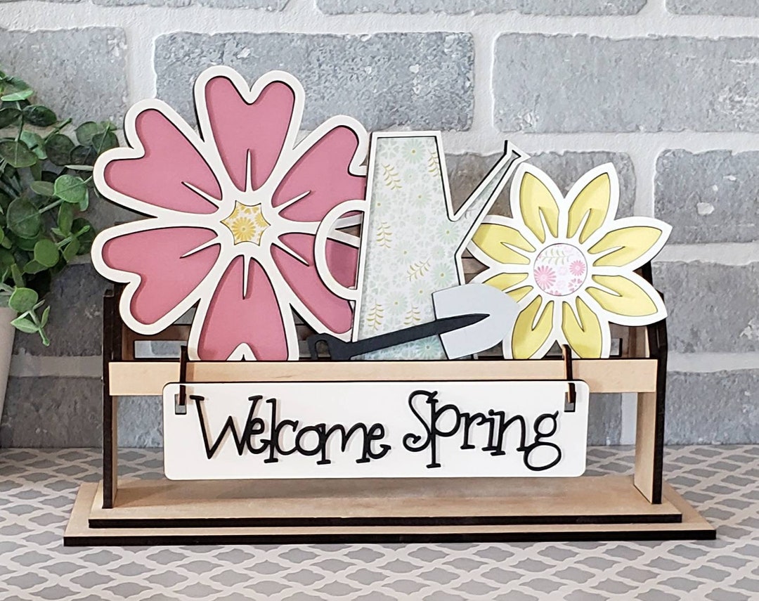 Welcome Spring, Wood Shelf Sitter, Flowers, Spring Decor, Wood Spring ...