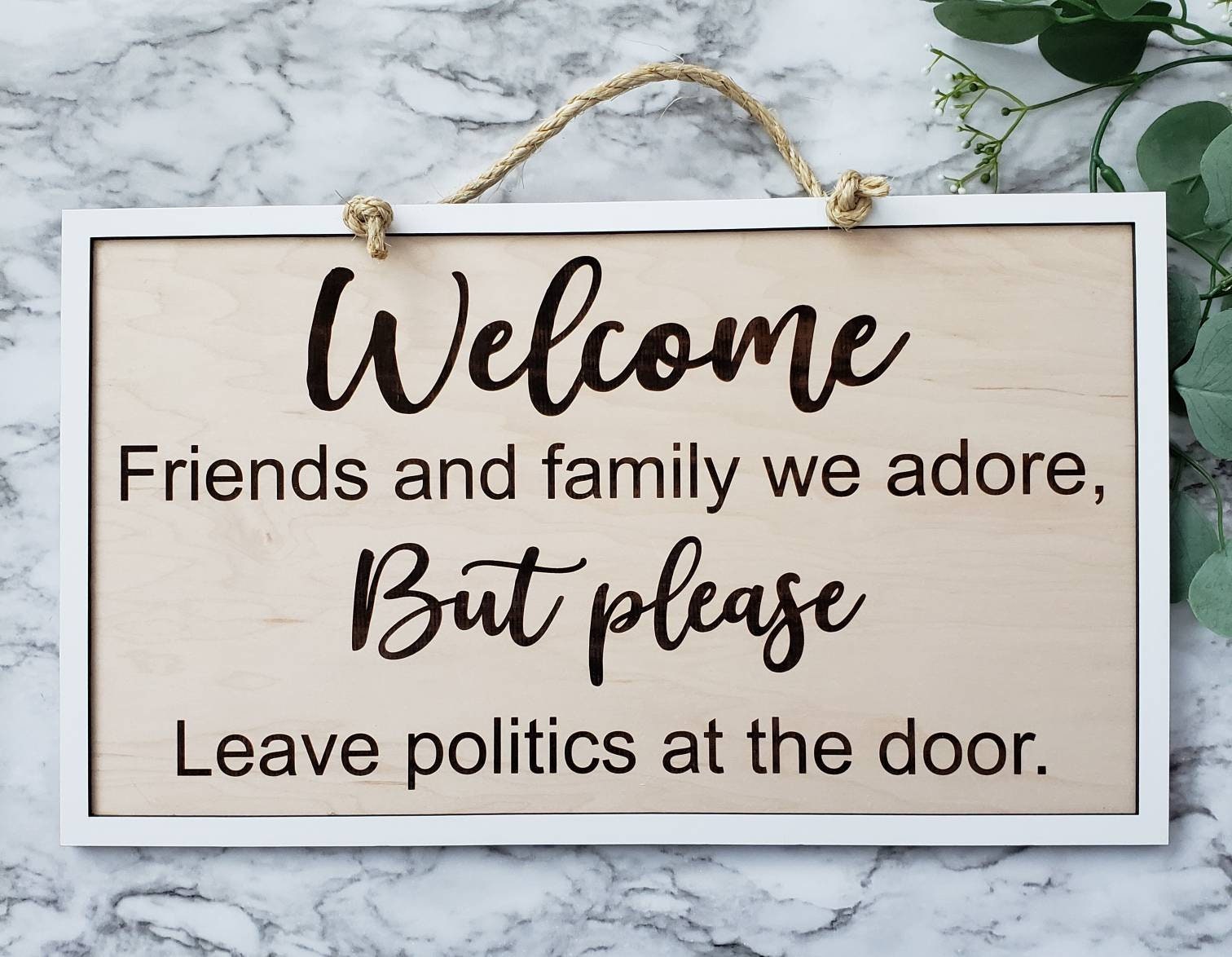 Welcome Sign, No Politics Sign, Door Hanger, Laser Cut Sign - Etsy
