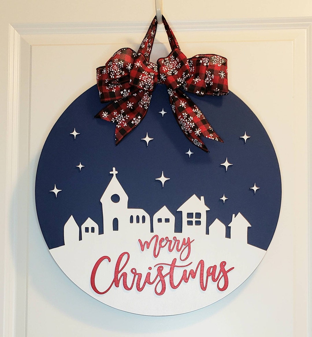 Christmas Door Hanger, Round Christmas Sign, Christmas Decor, Wreath - Etsy
