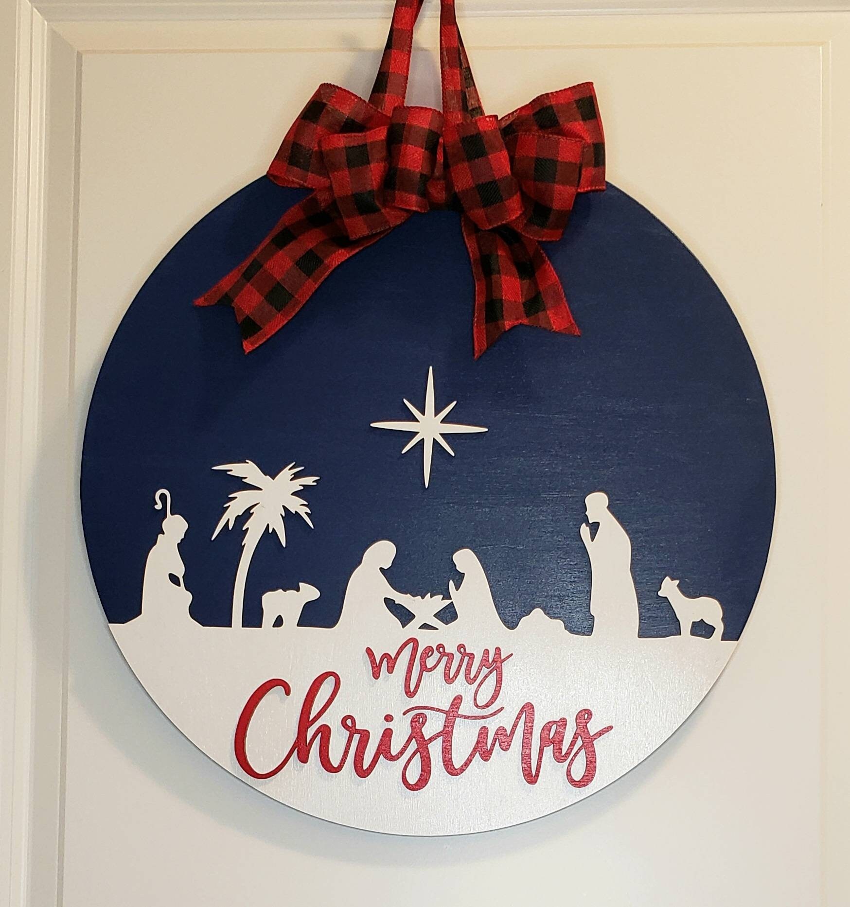 Christmas Door Hanger, Round Christmas Sign, Christmas Decor, Wreath - Etsy