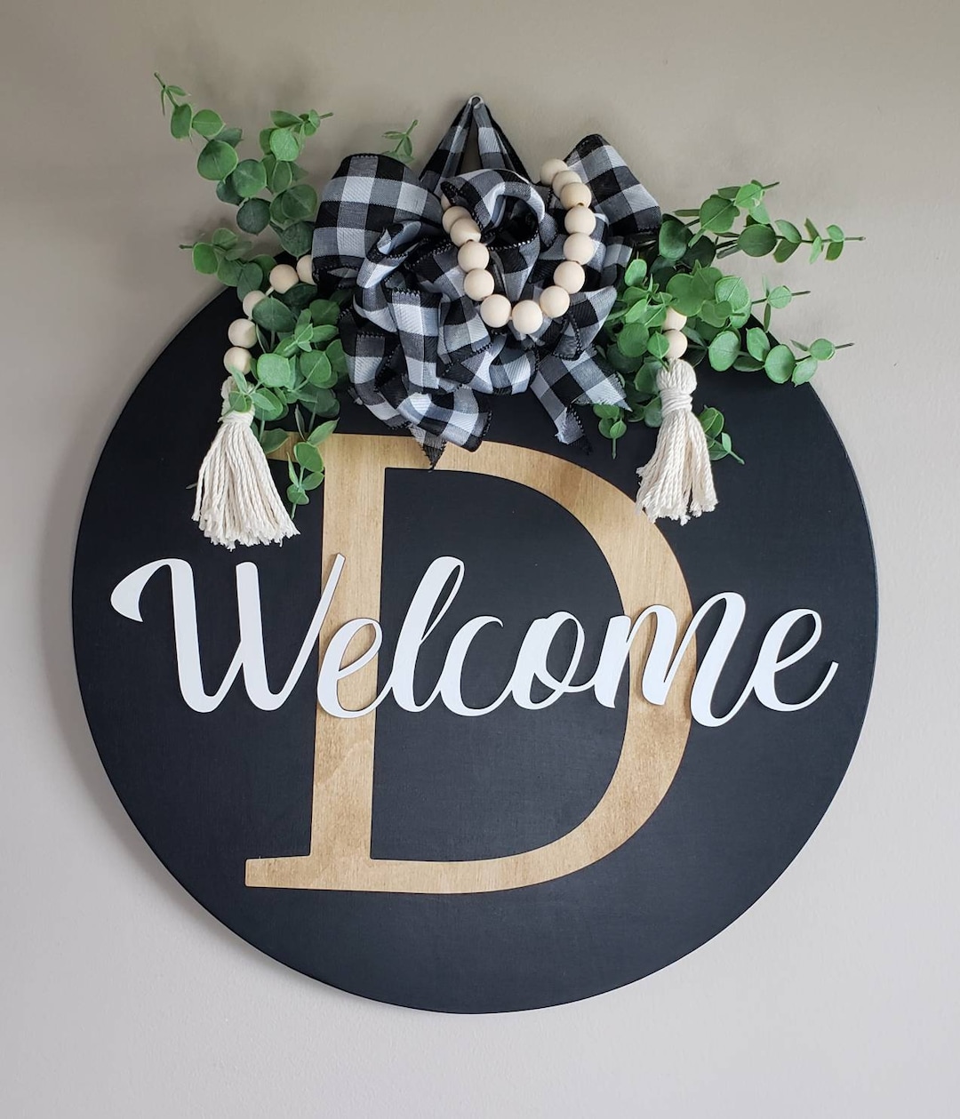 Custom Door Sign, Front Door Decor, Wreath, Round Wood Sign ...