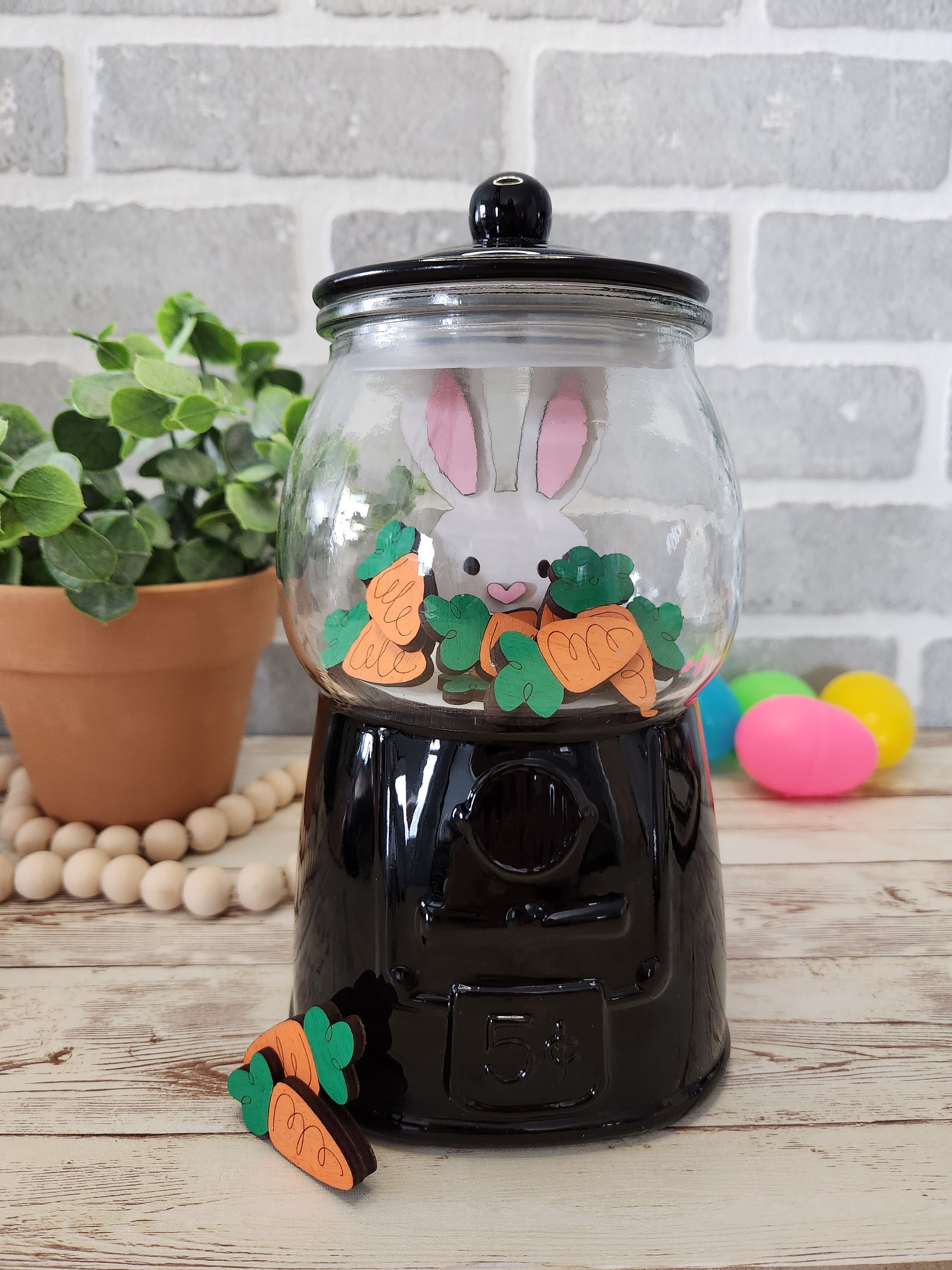 Easter Bunny, Mini Gumball Machine, Wood Carrots, Easter Decor, Tiered ...