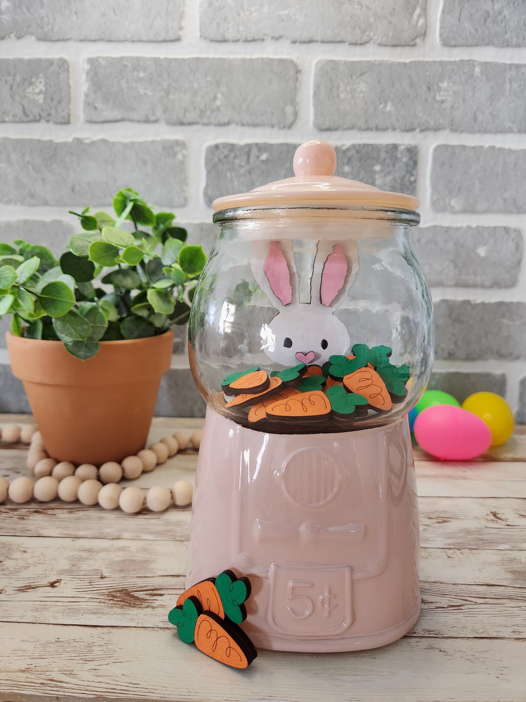 Easter Bunny, Mini Gumball Machine, Wood Carrots, Easter Decor, Tiered ...
