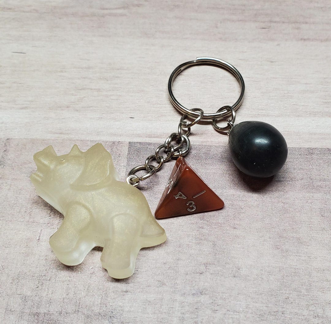 Resin Dino Keychain With Brown D4 & Black Egg Unique Fantasy Keyring ...