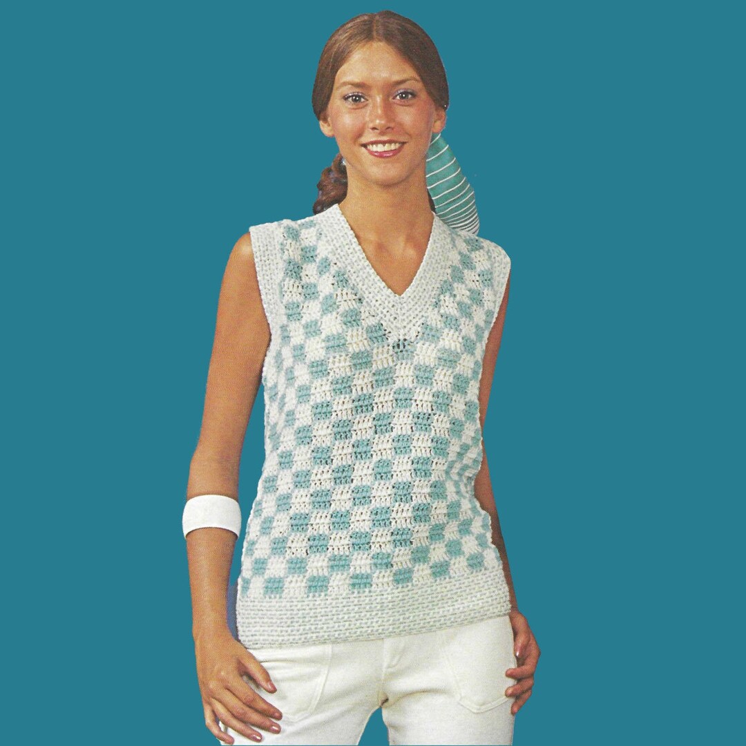 Checkerboard Crochet Shell PDF Pattern vest Cami Top: 1960s ...