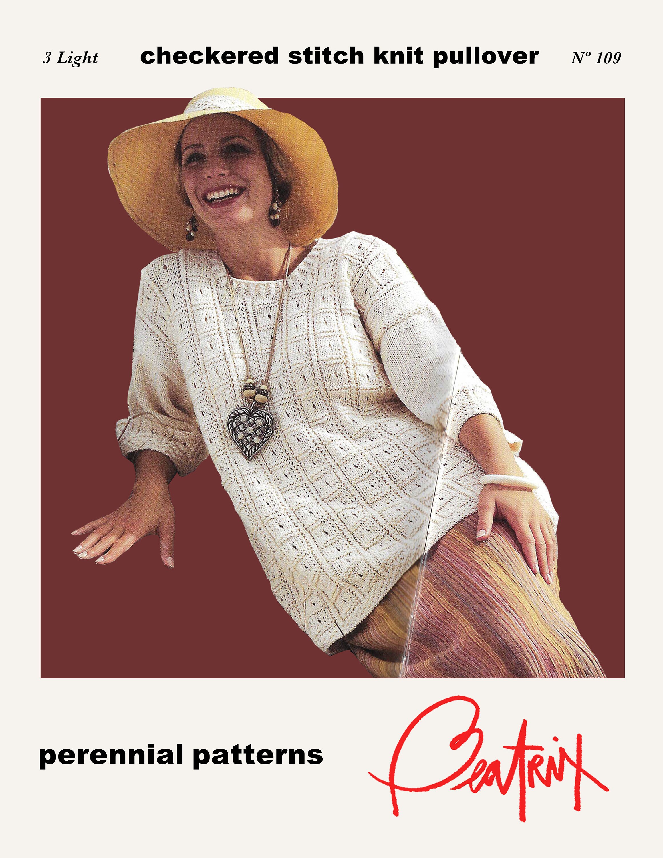 Womens Vintage Knitting Pattern Checkered Stitch Crew Neck Pullover ...