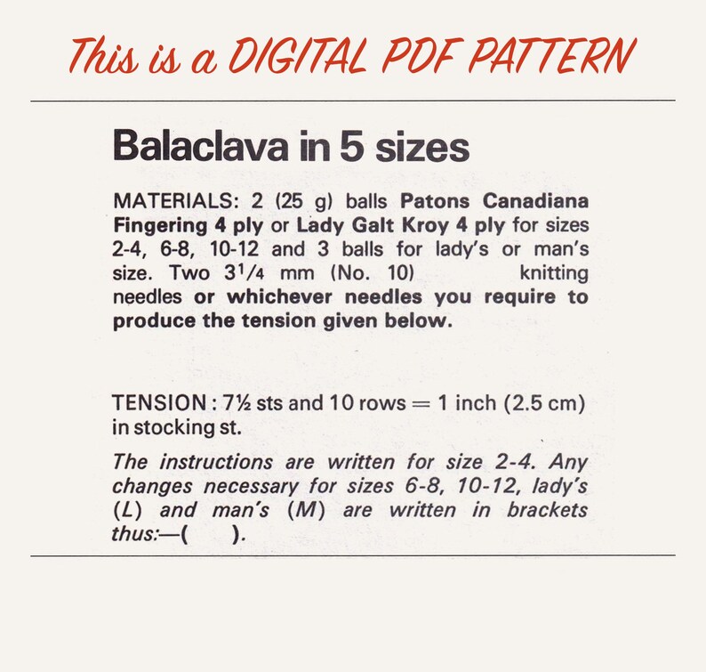Balaclava Adult and Child Classic Knitting Pattern - Etsy