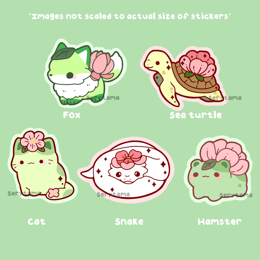 Cute and Kawaii Floral Animals 2 Die Cut Stickers - (*please Read ...