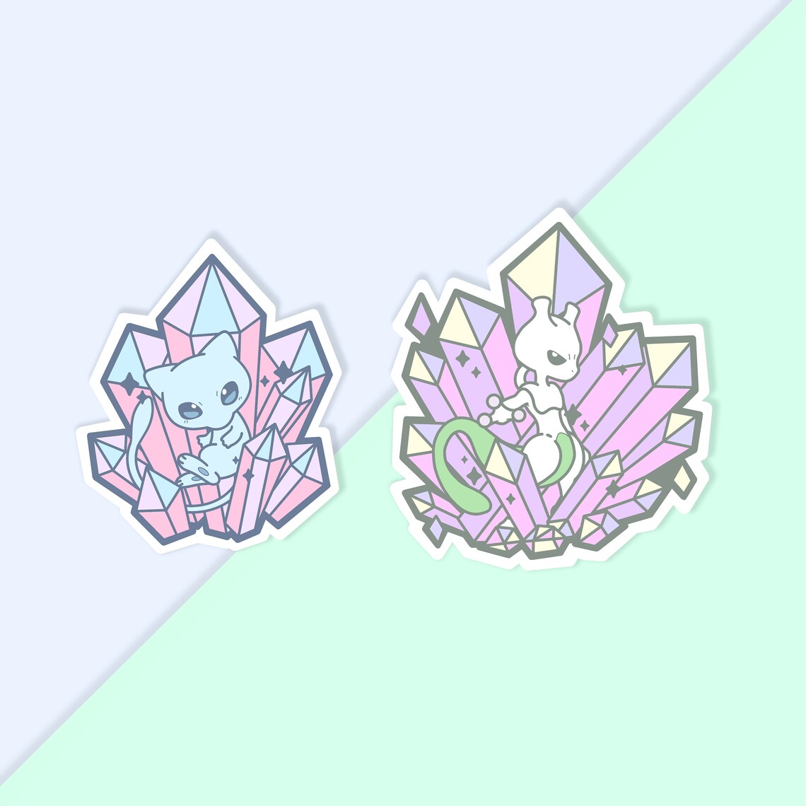 Cute Kawaii Crystal Mew and Mewtwo Pokemon Stickers - Etsy UK
