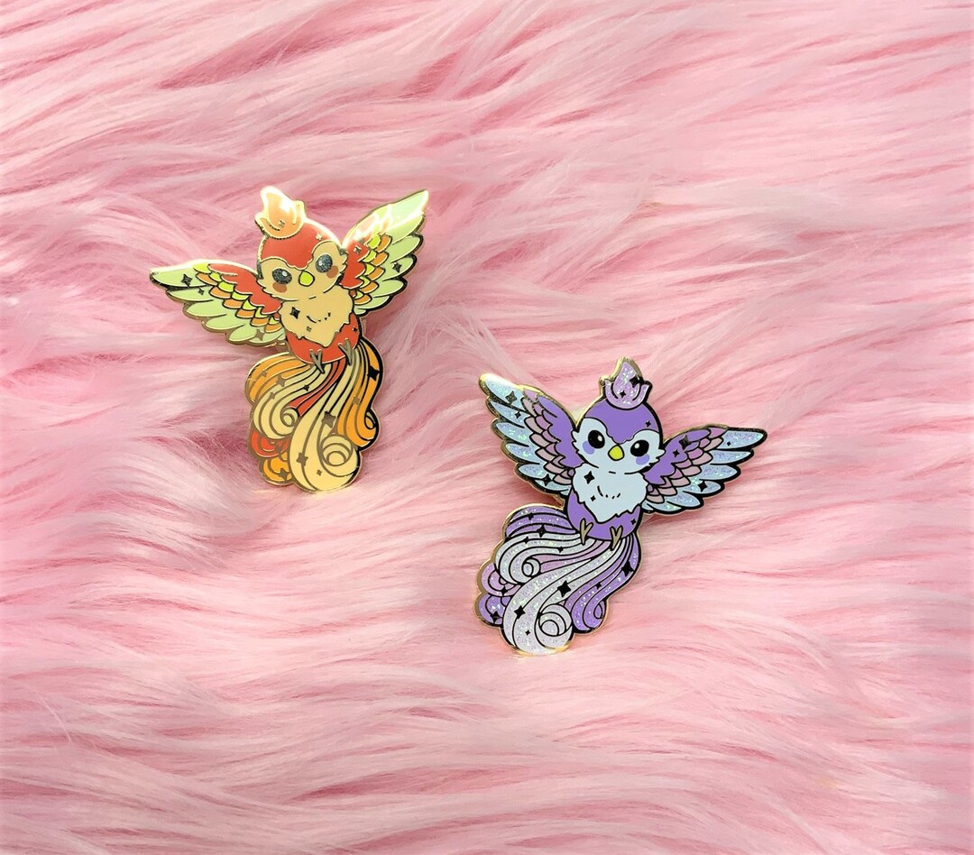 Cute Mythical Cryptid Creature Phoenix Hard Enamel Pin- Purple Glitter ...