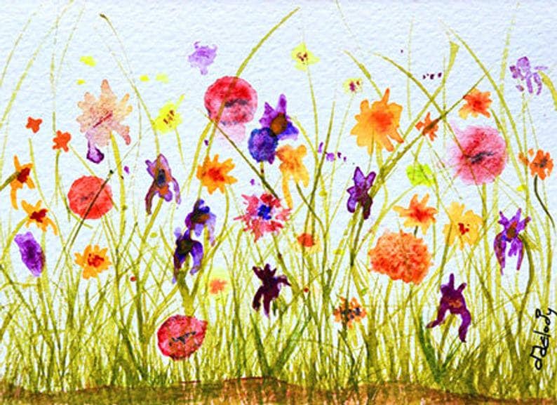Set of 4 Watercolor Notecards, "superbloom", Floral 4 X 6 Notecards ...