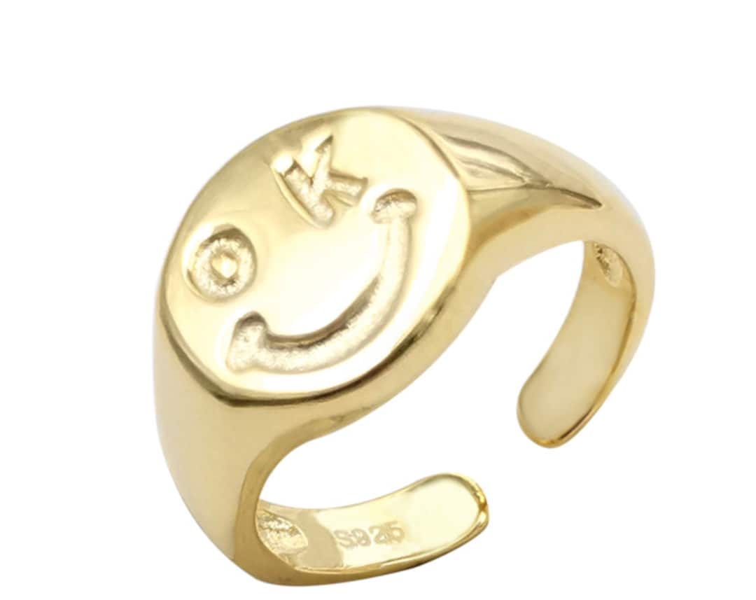 Smiley Face Gold Plated Ring, Gold Ring, Happy Face Ring, Trendy Ring ...