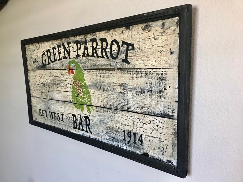 Personalized Green Parrot Bar Sign, Rustic Bar Signs, Key West Bars ...