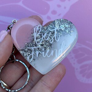 Best Friend Resin Glitter Heart KEYRING Best Friend Gift Personalised ...