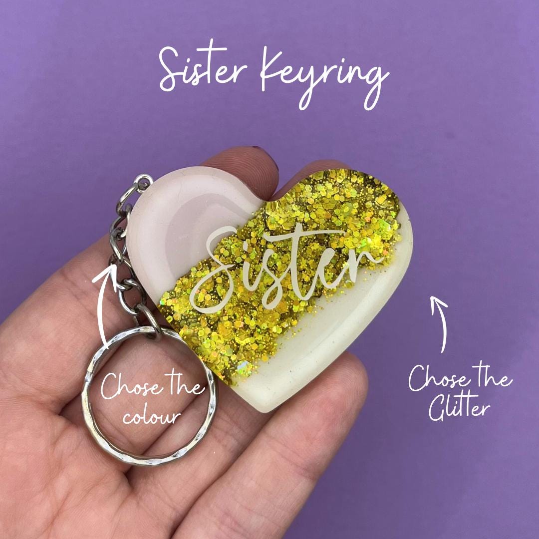 Sister Resin Glitter Heart KEYRING KEYCHAIN, Sister Gift, Sister ...
