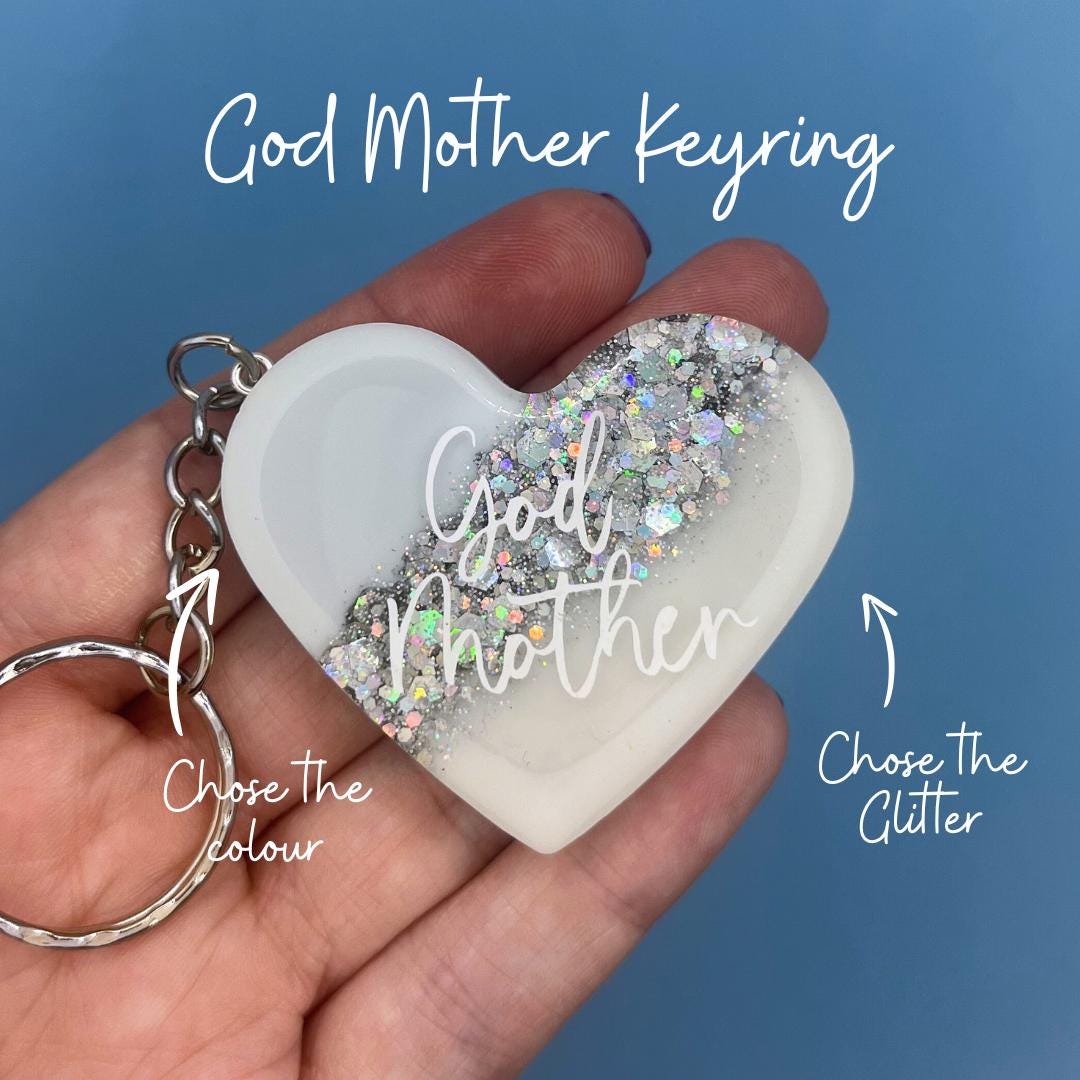 God Mother Resin Glitter Heart KEYRING, God Mother Gift, God Mum ...