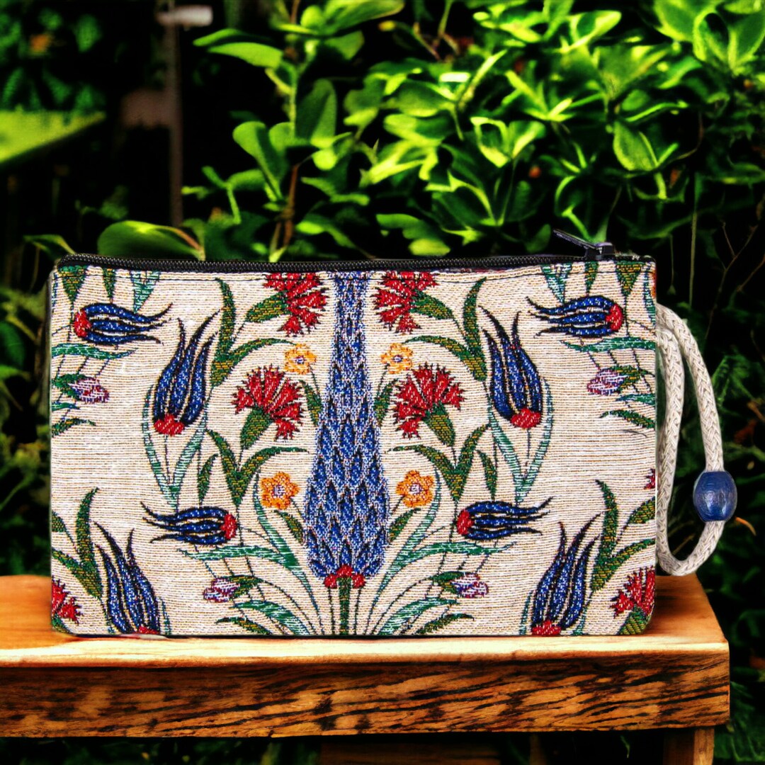 Authentic Kilim Fabric Ottoman Tulips Design Zipper Clutch Purse ...