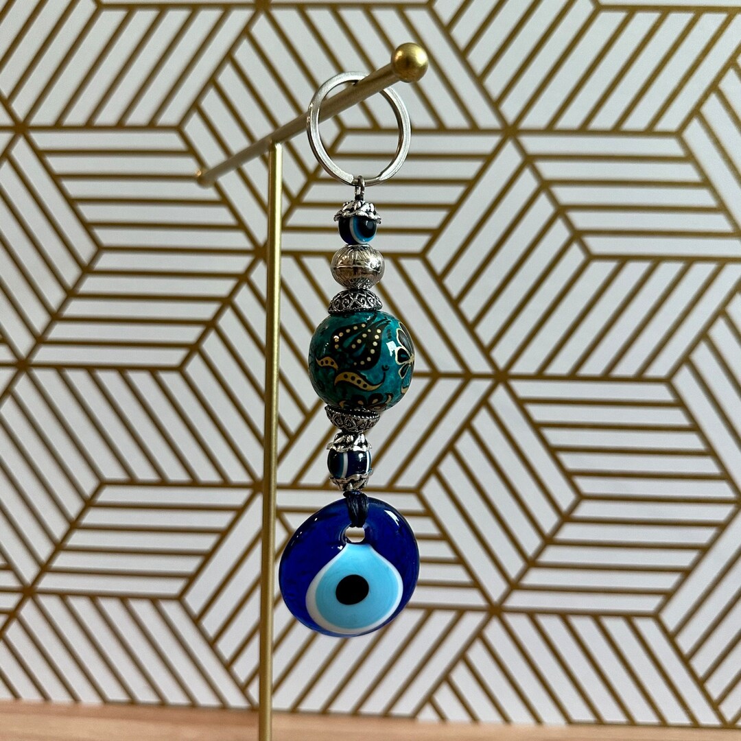 Evil Eye Nazar Boncuk Mal De Ojo Keychain With Hand Painted Ceramic ...