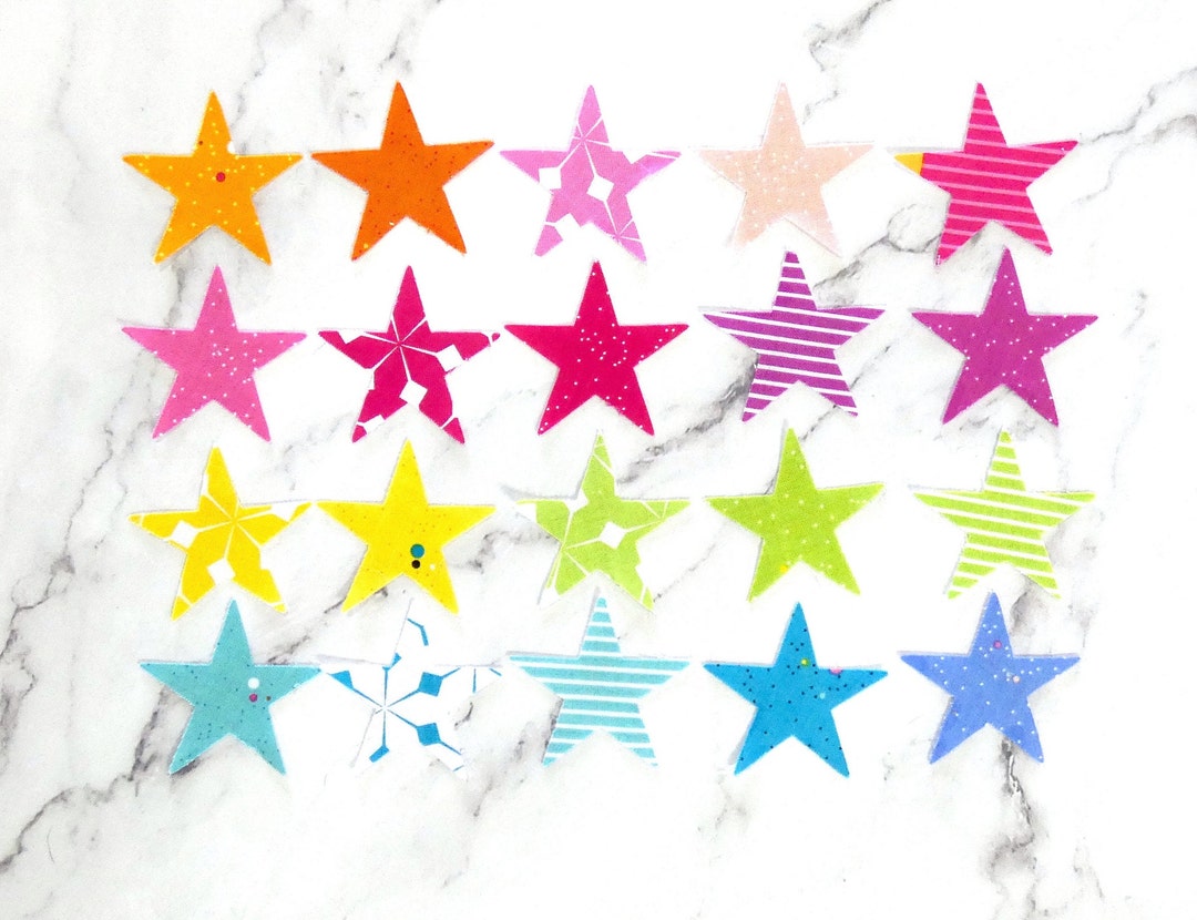 20 FABRIC STAR Applique Designs Die Cuts - 2 Inches Bright Colors ...