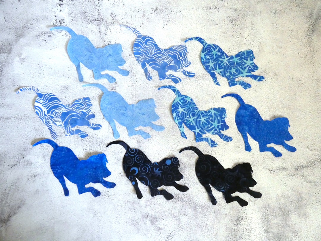 BATIK FABRIC Playing Dog Applique Designs Die Cuts - Beautiful Batik ...