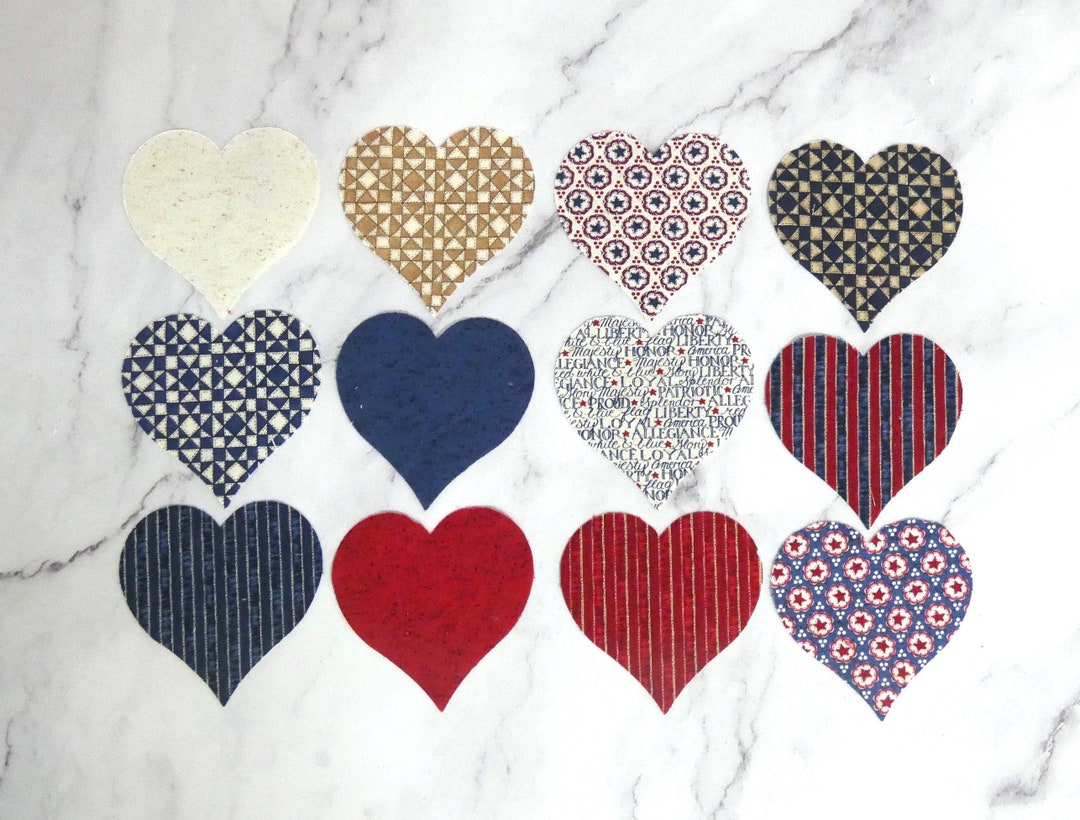 12 FABRIC HEART SHAPED Applique Designs Die Cuts 4 Inches Sew on Patch ...