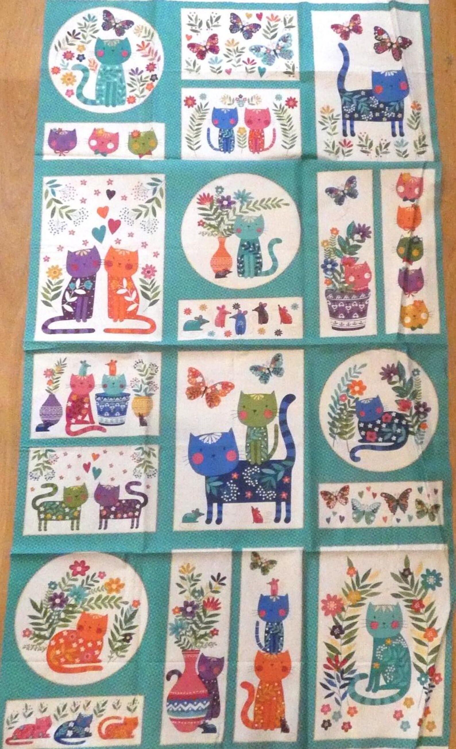 Katies Cats Panel, Colorful Cute Cats by Makower, Quilting Panel 24" X ...