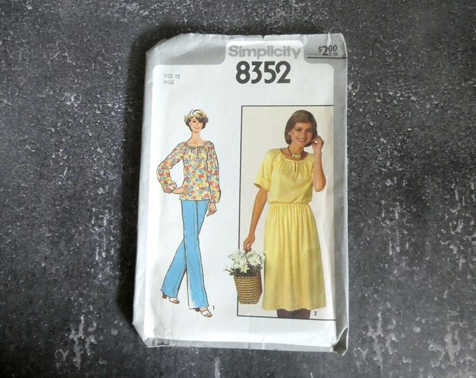1978 Vintage Simplicity Sewing Pattern 8352 Misses Pullover Top Skirt ...