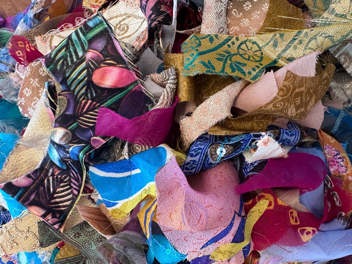Upcycled Sari Fabric Scraps: 1lb Indian Silk & Cotton Remnants for Boho ...