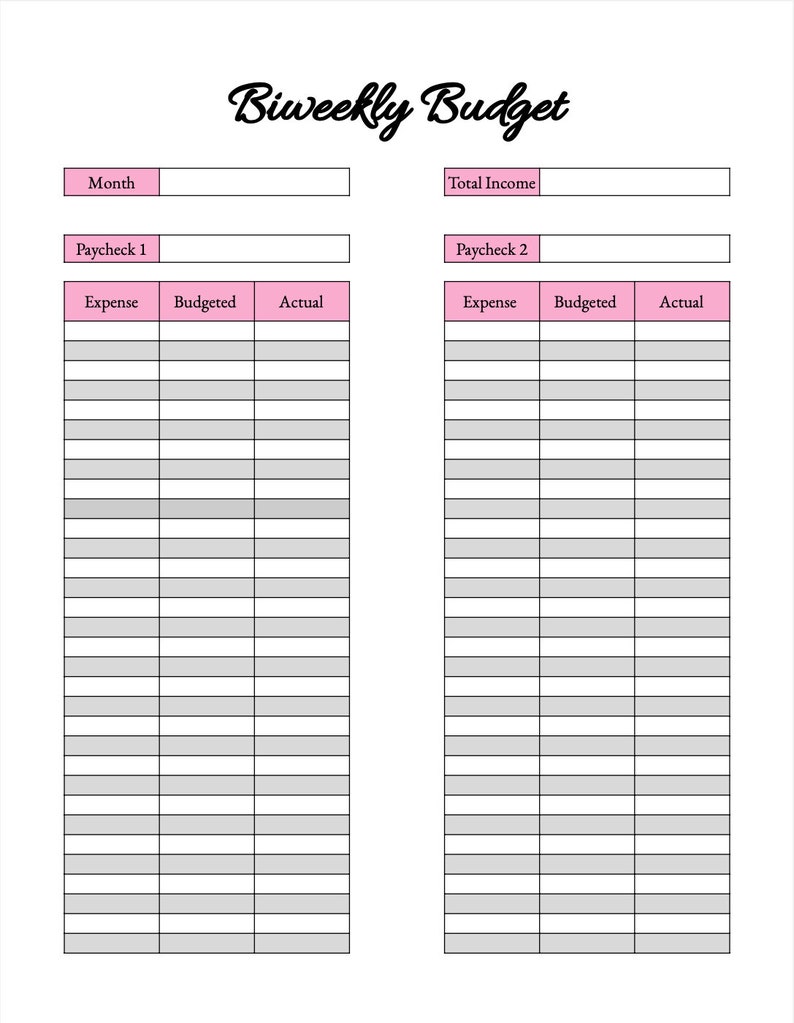 Bi Weekly Budget Template Paycheck Budget Template Printable - Etsy