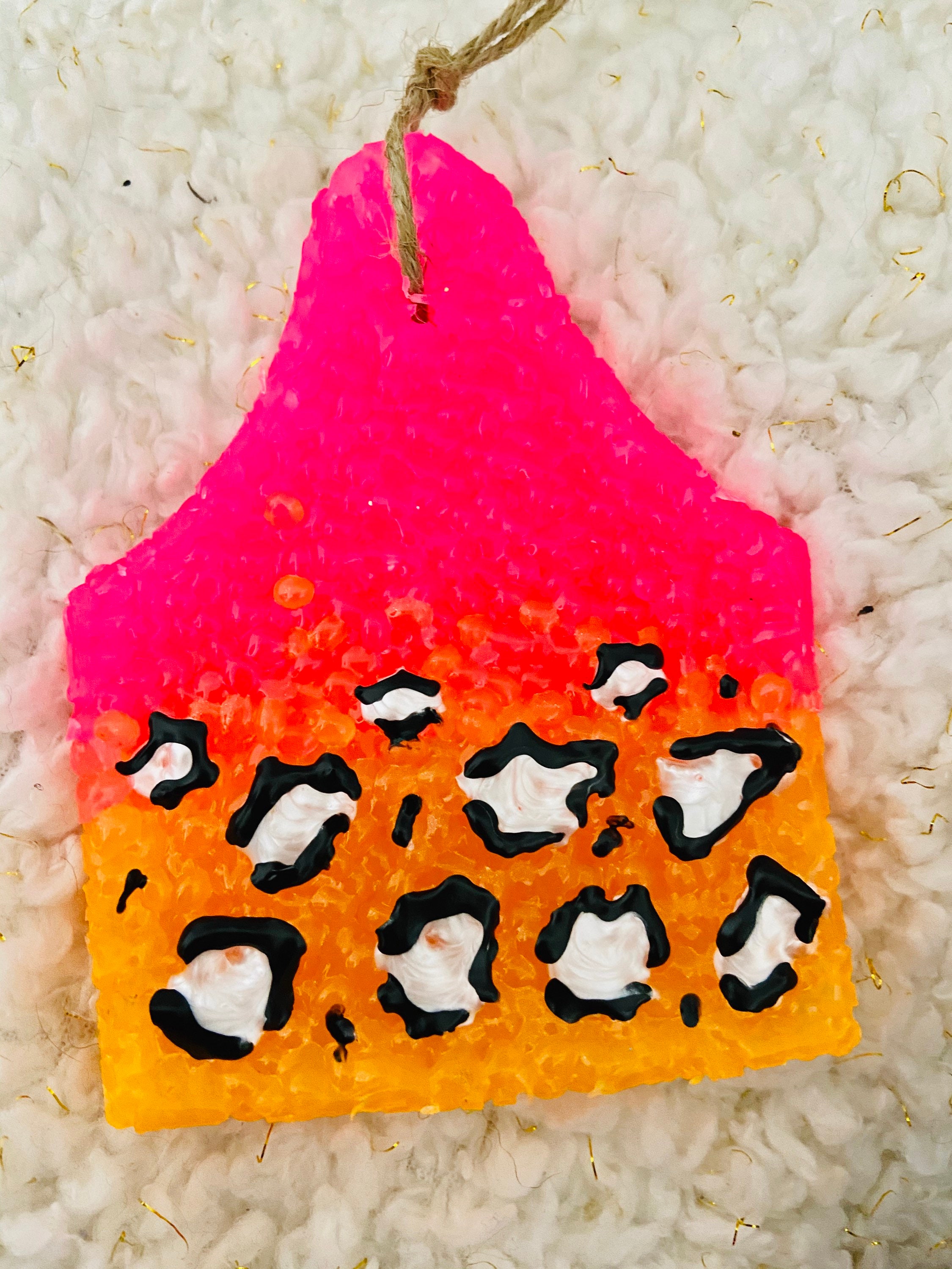 Pink and orange leopard print cow ear tag western car freshie | Etsy