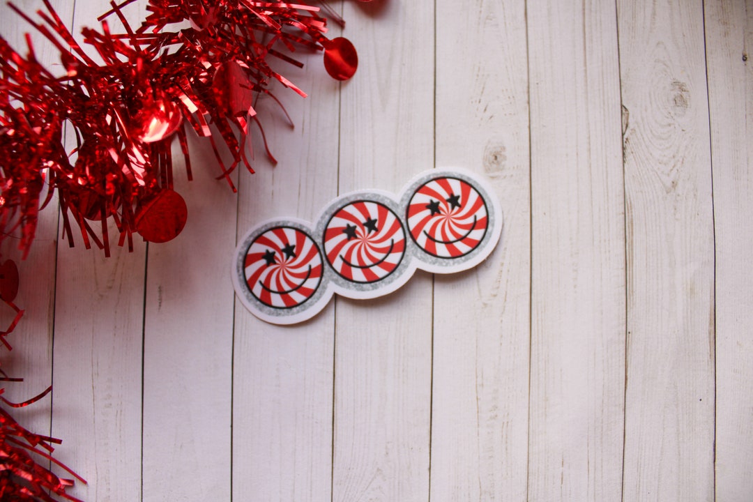 Candy Cane Smiley Face Sticker, Christmas Sticker, Laptop/ Water Bottle ...