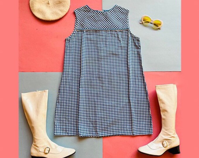 Vintage 60s Mini Dress 1960s Blue and White Checked Mod Mini Dress - Etsy