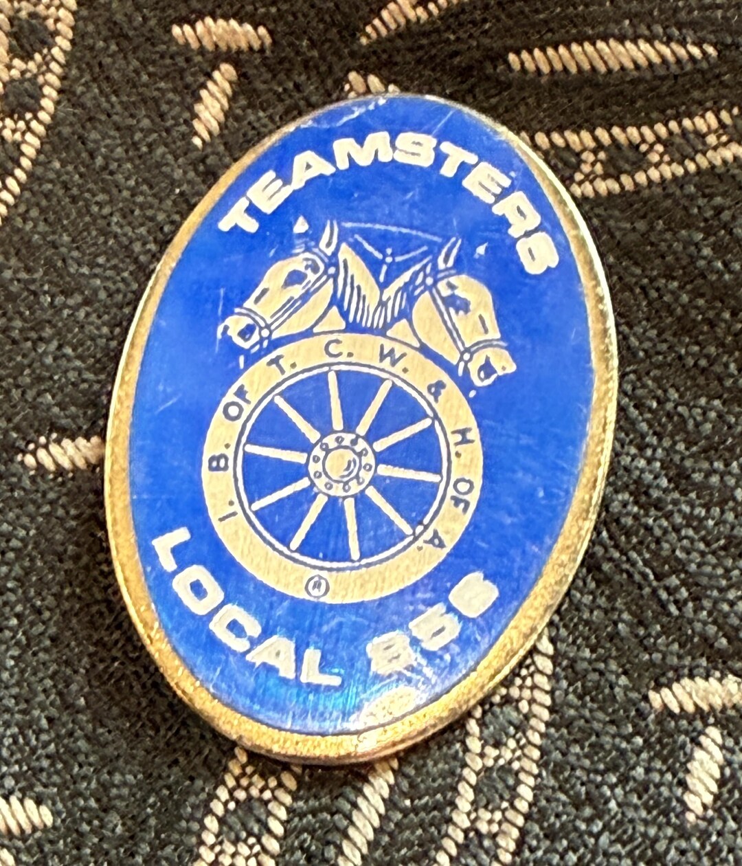 Badge Pin Teamsters Local 856 Double Horse Team Siver Tone Metal Blue ...