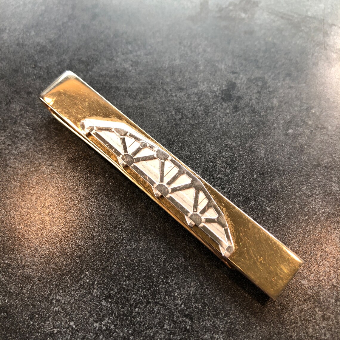 Tie Clip Steel Bridge Construction Silver- & Gold-tone Vintage Men's ...