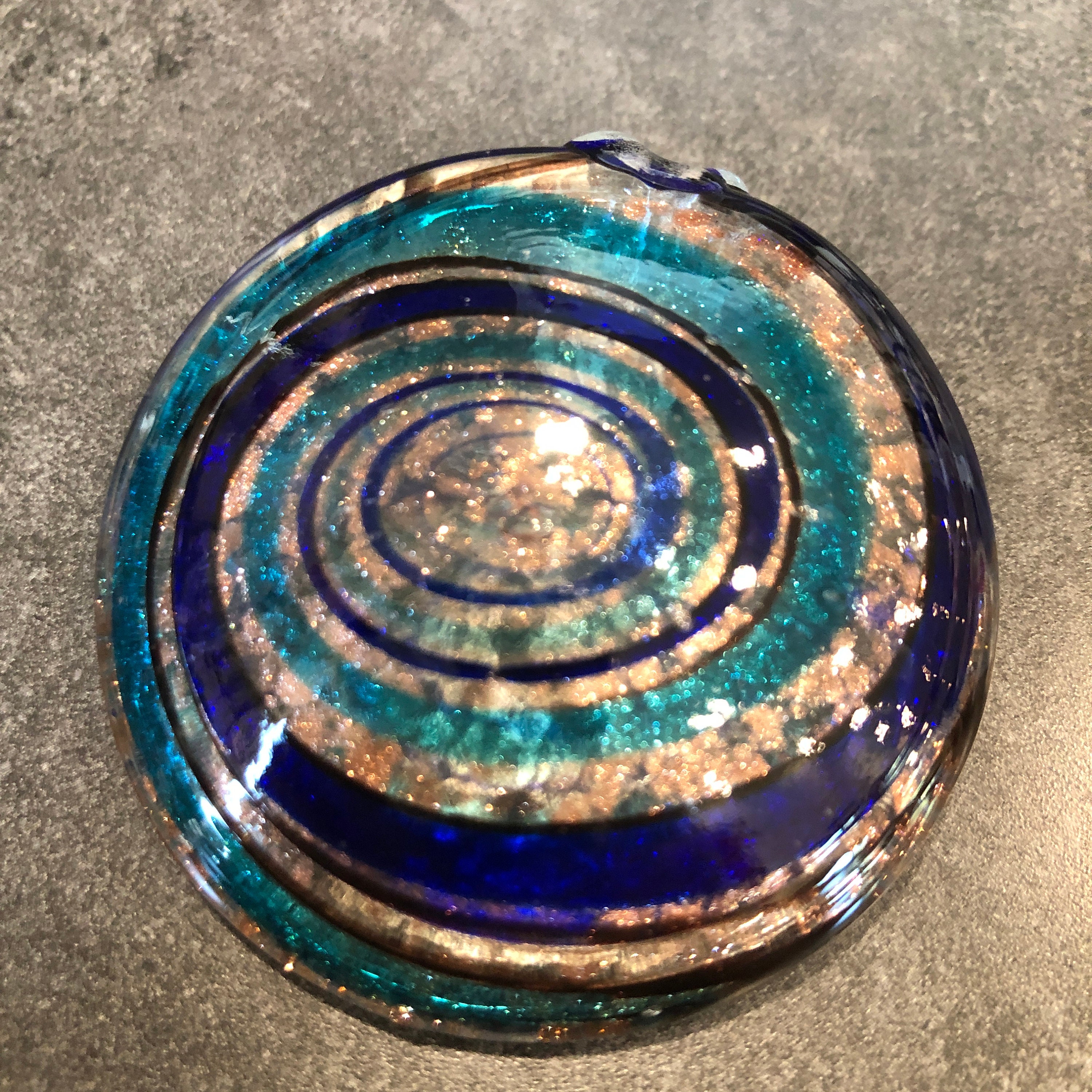 Pendant Single Artisan Made Glass Large Blue Swirl Circle With Coppery ...