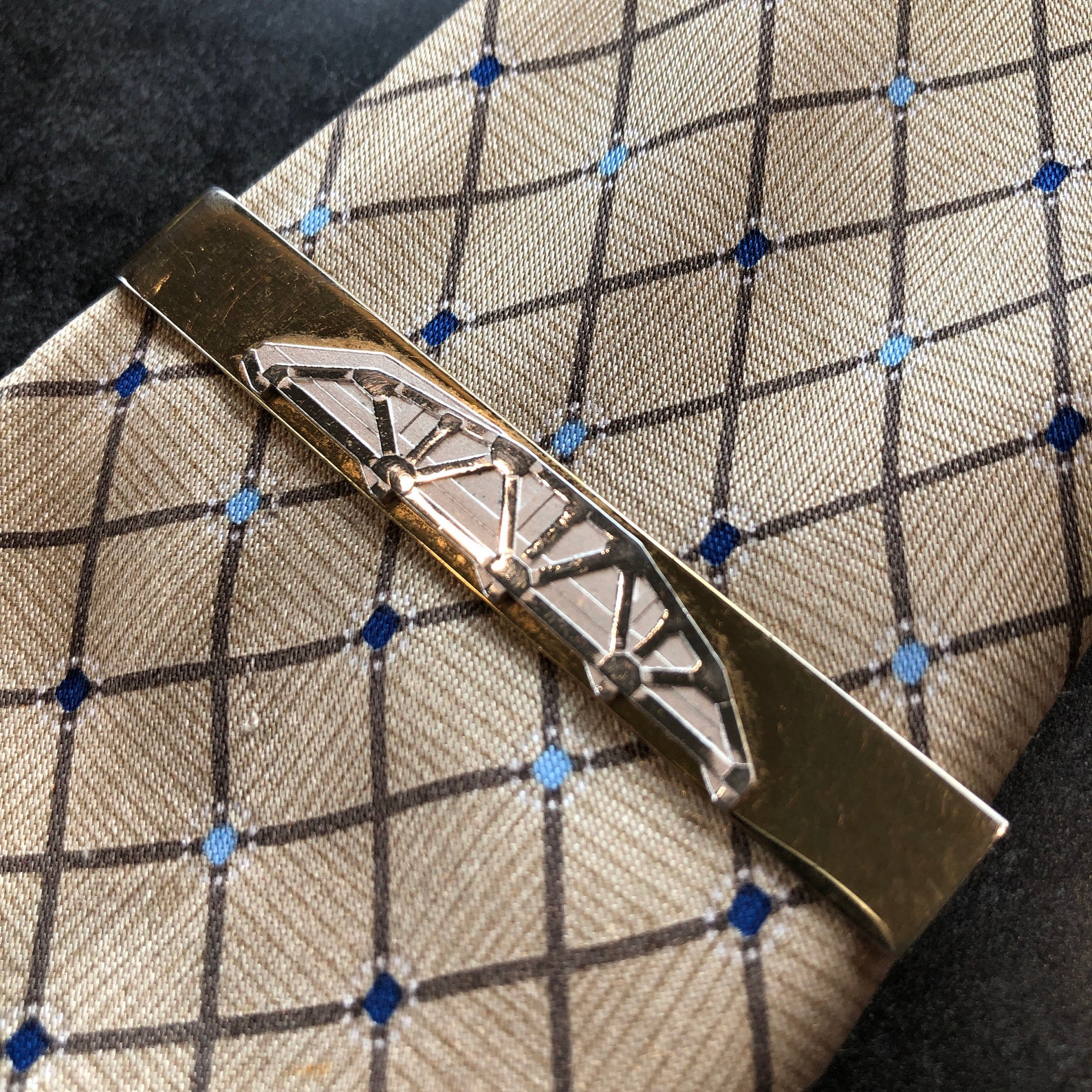Tie Clip Steel Bridge Construction Silver- & Gold-tone Vintage Men's ...
