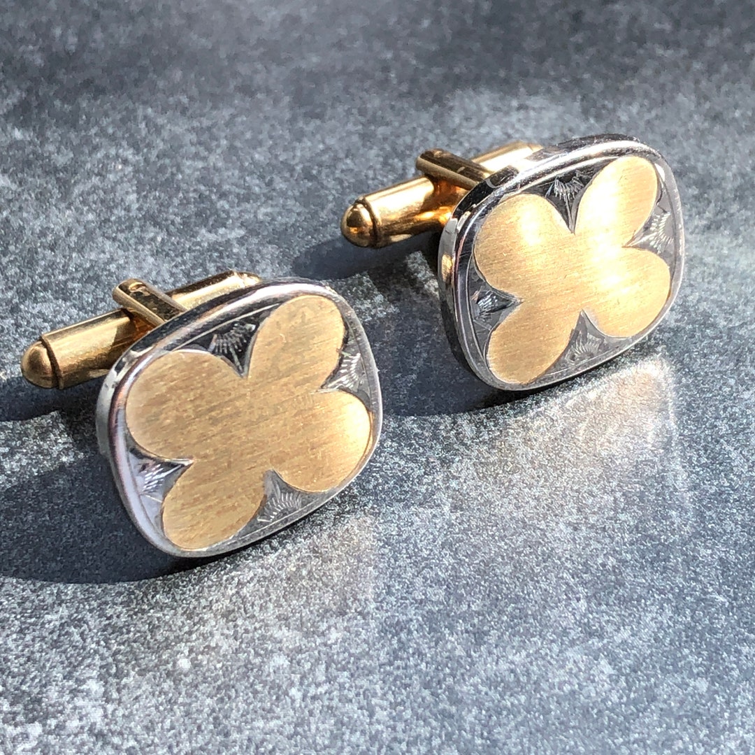Cuff Link Hayward Gold- Silver-tone 4 Leaf Clover MCM Vintage Men's ...