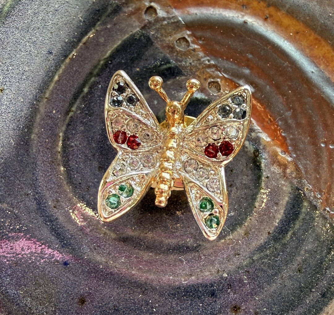 Lapel Pin Butterfly With Rhinestones in Gold & Silver Tone Metals Tie ...