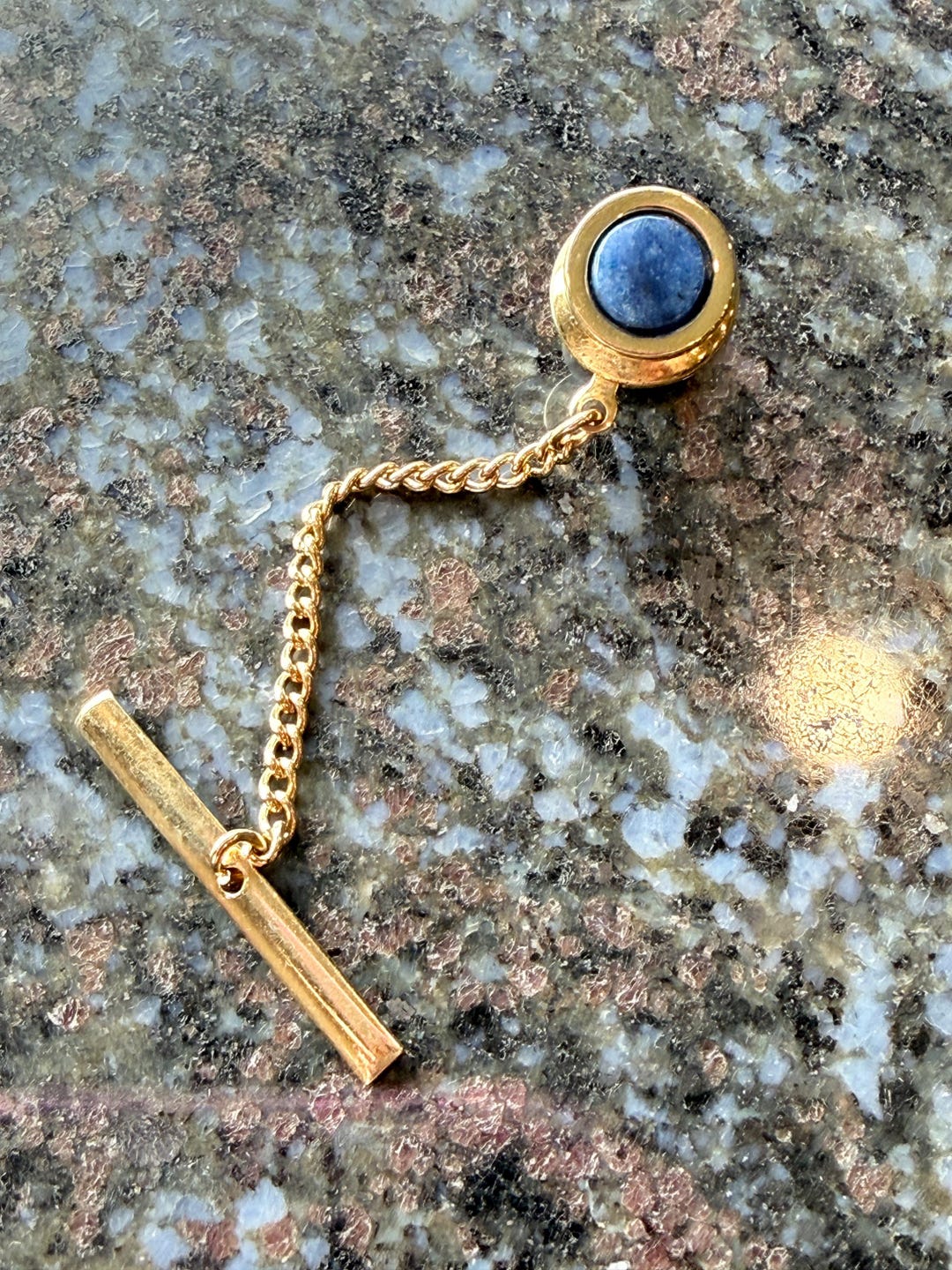 Vintage Tie Tack or Pin Sodalite Stone Circle in Gold Tone W/chain - Etsy