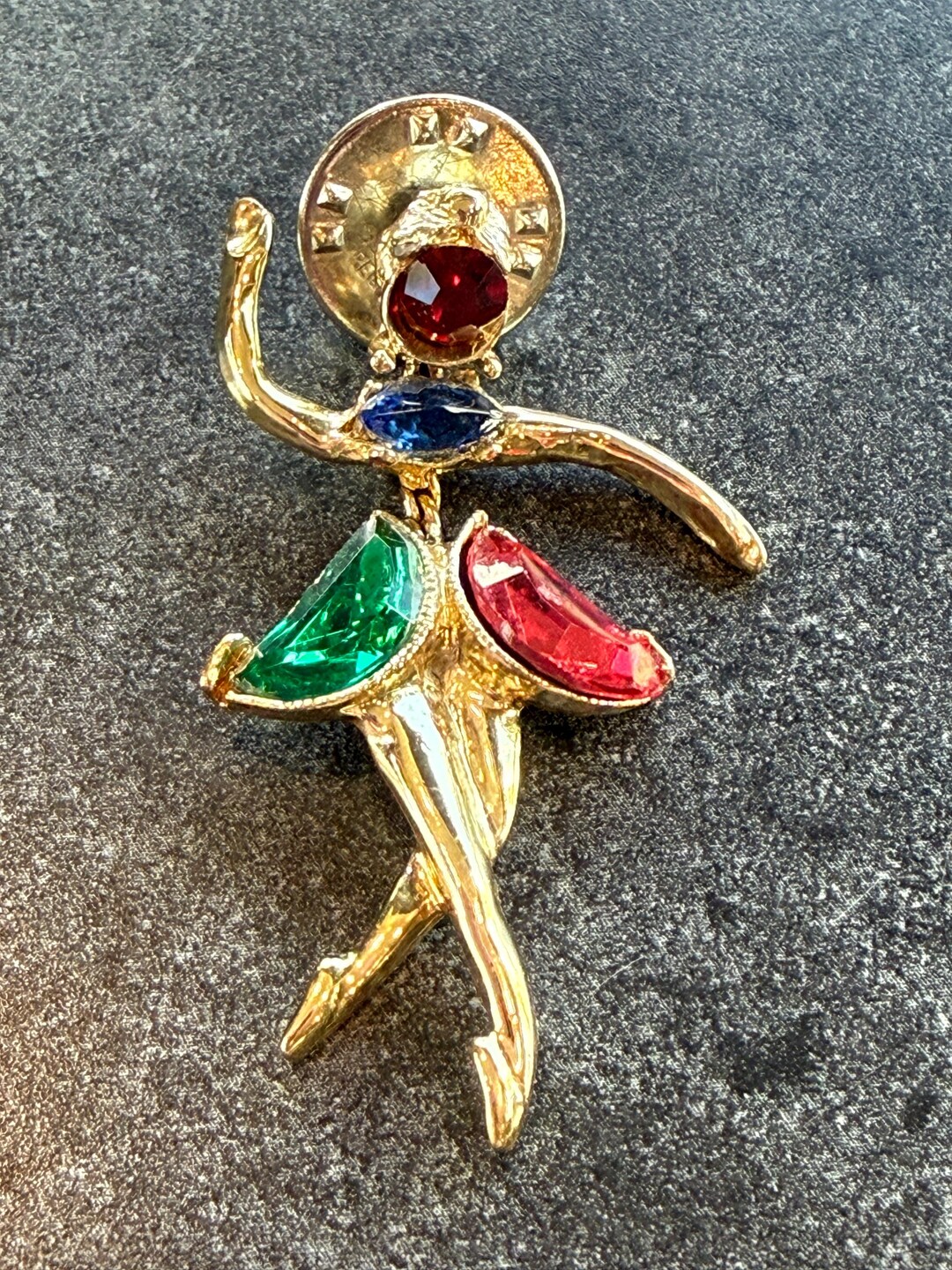 Lapel Pin VTG Dancing Lady Articulated in Gold Tone With Sparkling Gem ...