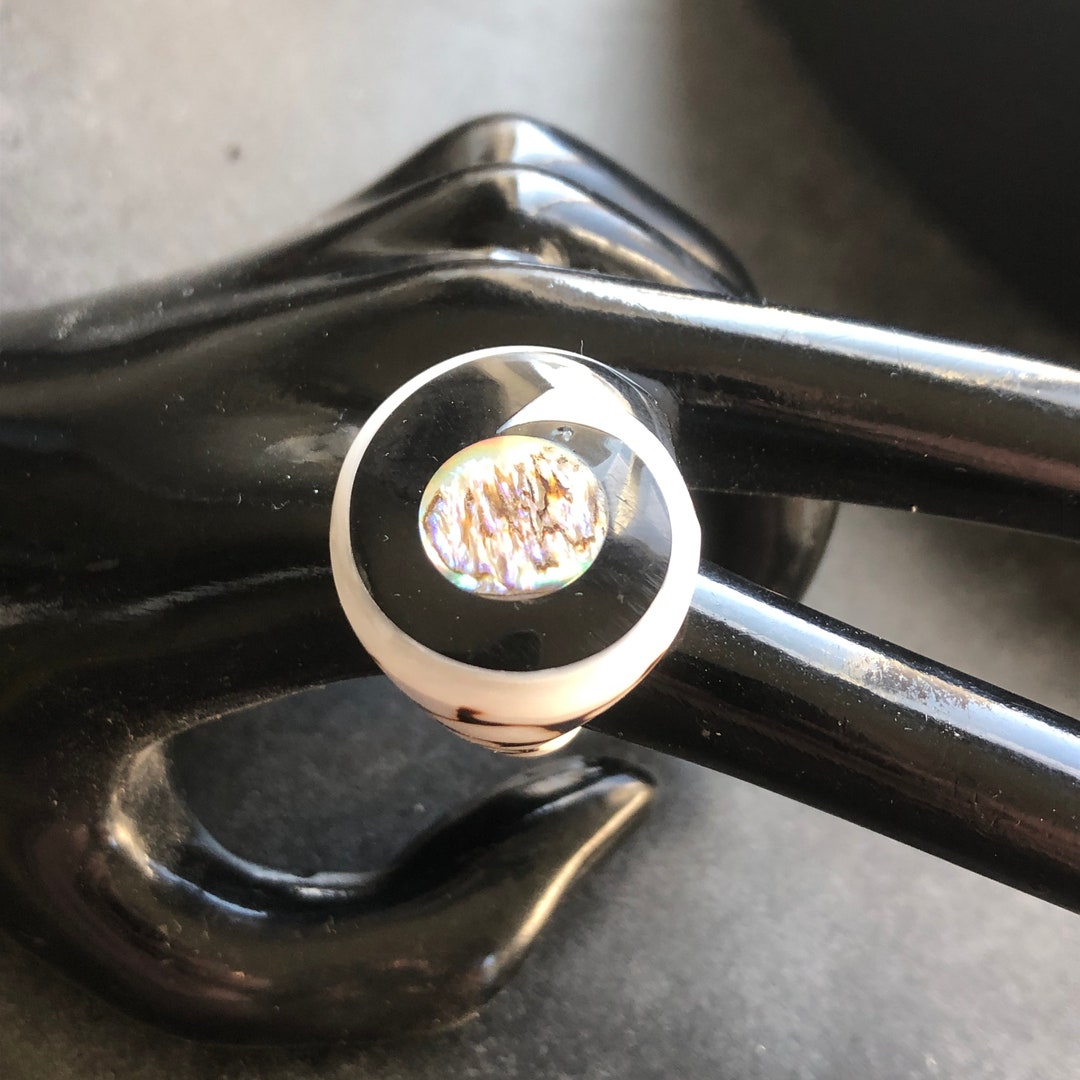 Ring Hand Carved Sea Shell With Abalone Inlay Vintage Black & White ...