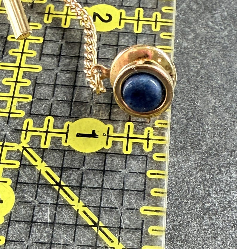 Vintage Tie Tack or Pin Sodalite Stone Circle in Gold Tone W/chain - Etsy