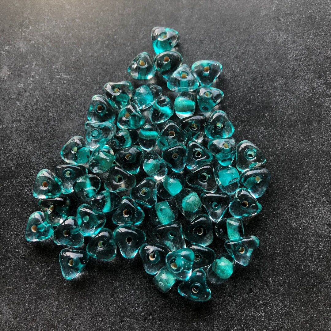 Beads 58 Glass Turquoise & Clear Glass Atomic Triangles for Crafting ...