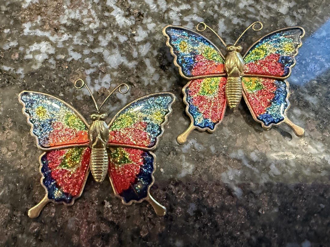Brooch Pins Vintage 2 Glittery Butterflies Gold Tone Scatter Pins C ...
