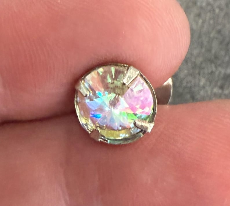 Vintage Tie Tack or Pin Milky AB Faceted Faux Gem Single in Silver Tone ...