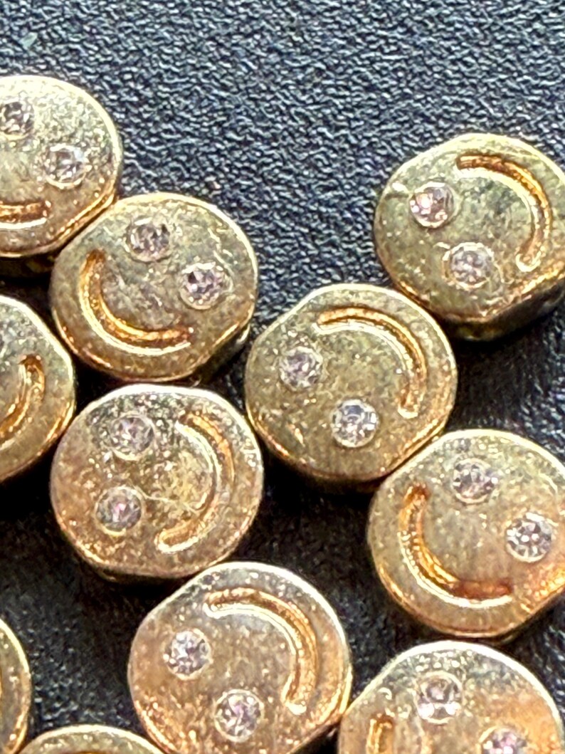 Beads 26 Metal Smiley Face Gold Tone W/rhinestone Eyes Crafting Jewelry ...