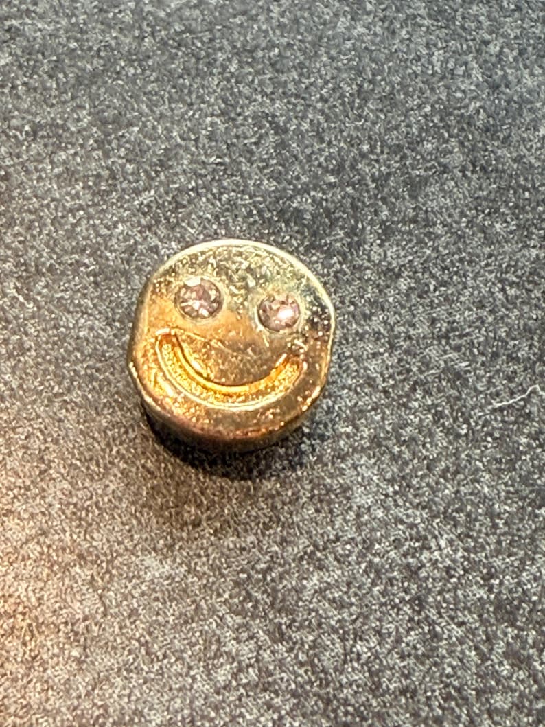 Beads 26 Metal Smiley Face Gold Tone W/rhinestone Eyes Crafting Jewelry ...